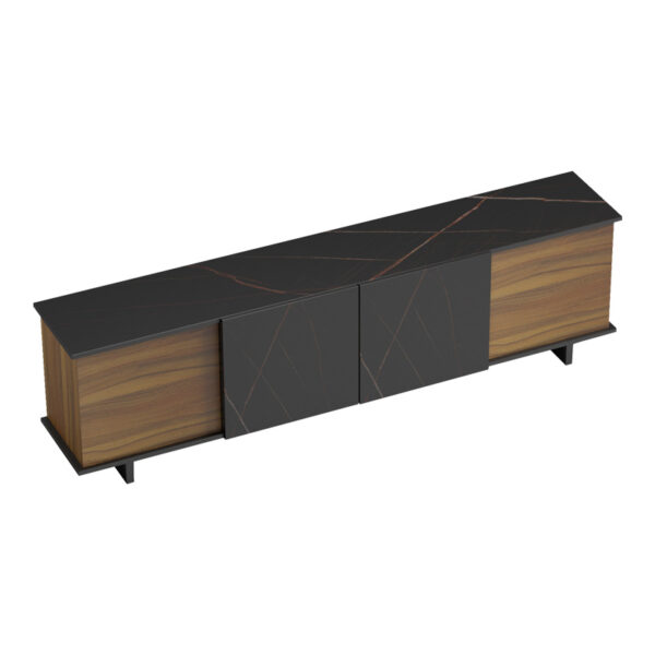 Zafore sideboard in walnut color with black marble 180x33x50cm ...